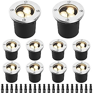 EAGLOD Low Voltage Landscape Lights LED Well Lights,3W Landscape Lighting with Connectors IP67 Waterproof Outdoor In-Ground Lights Warm White for Garden Tree,Driveway,Deck(12V-24V 10Pack)