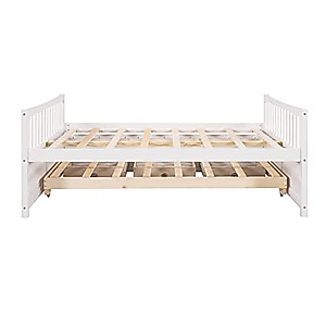 Lepfun Full Daybed with Trundle and Storage Drawers Wood Full Size Bed Frame with 3 Drawers Wooden Platform Beds for Kids Boys Girls Teens, Practical Durable Bed, for Bedroom, Apartment, White