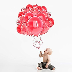 60 Pack Red Balloons + Red Confetti Balloons w/Ribbon | Red Balloon | Globos Rojos | Confetti Balloon | Birthday Balloons | Red Party Decorations | Red Birthday Decorations | Helium Balloons |