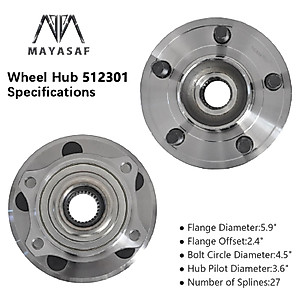 MAYASAF 512301 Rear Wheel Hub & Bearing Assembly 5 Lugs for Chrysler 300 2005-09, 2008 for Dodge Challenger, 06-12 Charger, 05-08 Magnum