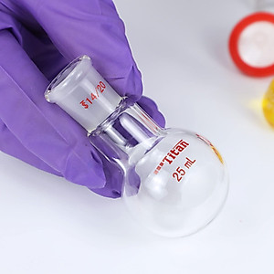 ADAMAS-BETA Lab Boiling Flasks 25mL Single Neck Round Bottom Boiling Flasks Borosilicate Glass with 14/20 Standard Taper Outer Joint
