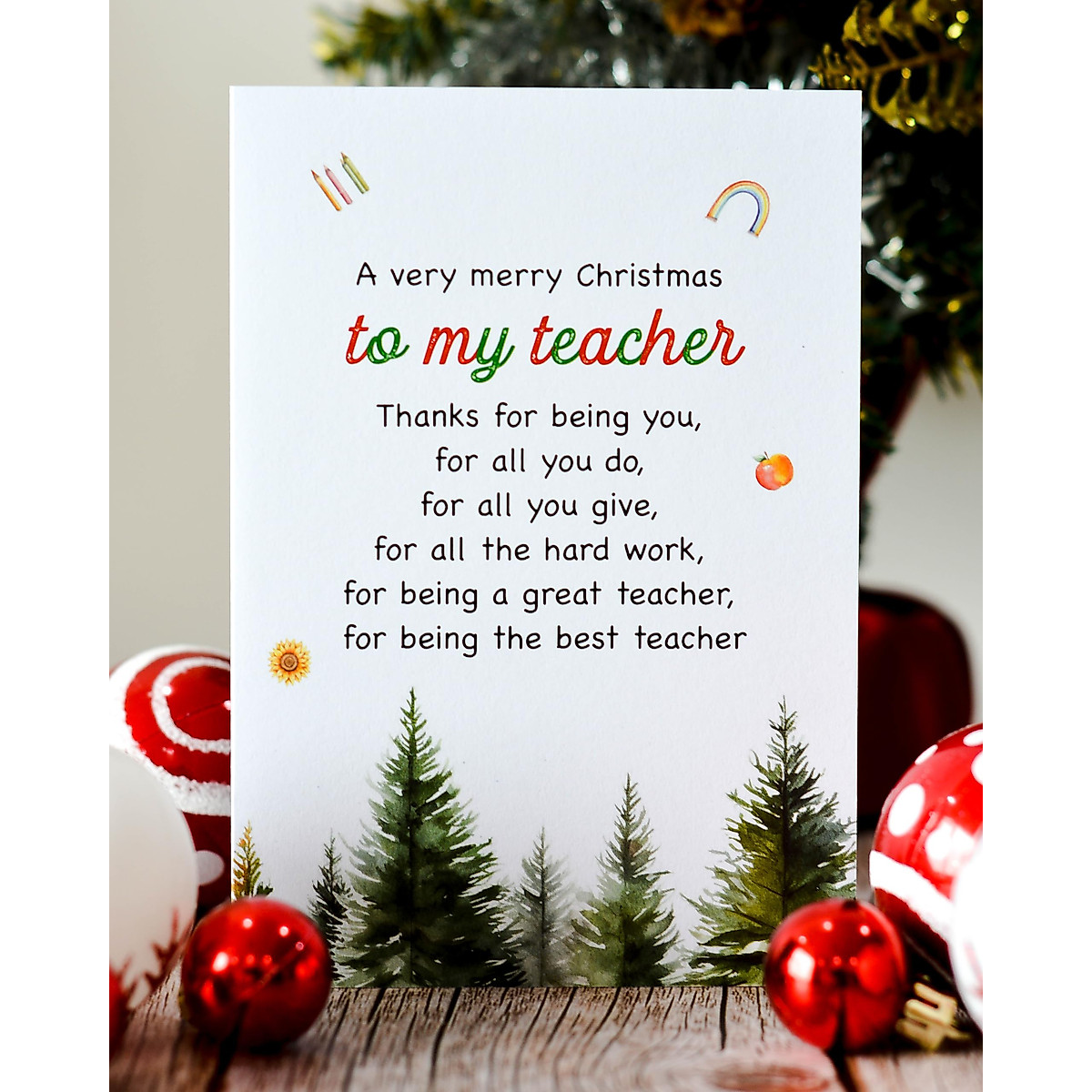 BlinkBlink Christmas Card for Teacher, Christmas Greeting Card with Envelope and Seal, Express Your Love and Warm Christmas Wishes for Your Teacher, Thoughtful Card for Him or Her, Thank You Teacher