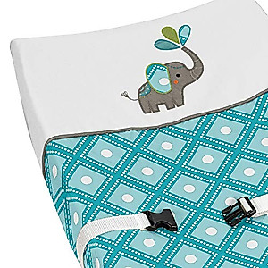 Sweet Jojo Designs Turquoise Blue Gray and White Mod Elephant Baby Girl or Boy Changing Pad Cover