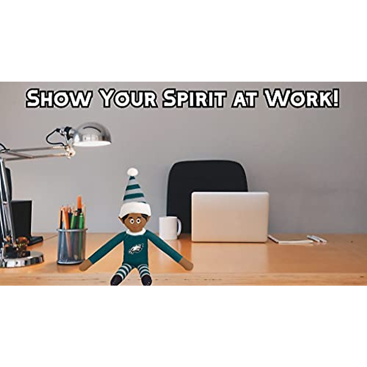 FOCO Philadelphia Eagles Ebony NFL Bench Buddy Shelf Elf - Limited Edition NFL Team Christmas Elf - Plush Toy Travel Companion, Home or Tailgate