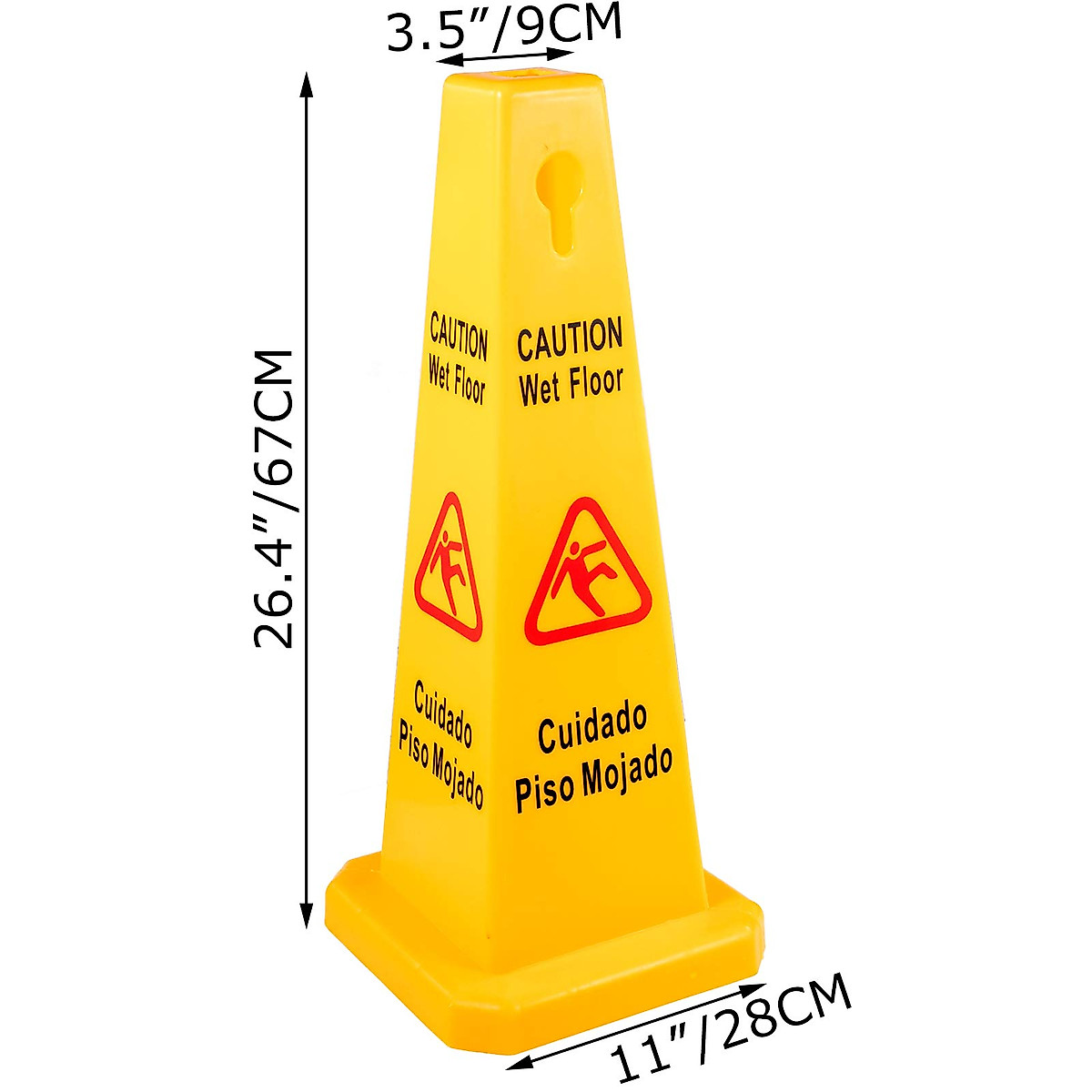 VEVOR 10 Pack Floor Safety Cone 26-Inch Yellow Caution Wet Floor Sign 4 Sided Floor Wet Sign Public Safety Wet Floor Cones Bilingual Wet Sign for Indoors and Outdoors