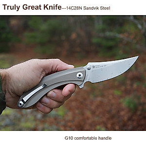 Ruike Camping Tactical Folding Pocket Knife, 14C28N, Liner Lock, Ball Bearing,Fast Opening Flipper,EDC Hunting Survival for Men Women, P155