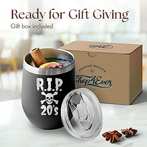 shop4ever RIP 20's Skull 30 Year Old Thirty Engraved Insulated Stainless Steel Wine Tumbler with Lid 12 oz. 30th Birthday Gift Dirty 30 (Black)