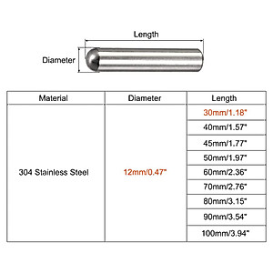 Tool parts 12x30mm Dowel Pins - 2pcs Round Head Flat Chamfered End Dowel Pin