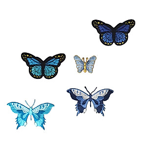 Mililanyo 10 Pieces Blue Butterfly Iron on Patches, Embroidery Applique Sew on Repair Patches for DIY Decor, Jeans, Jackets, Bags, Cloth