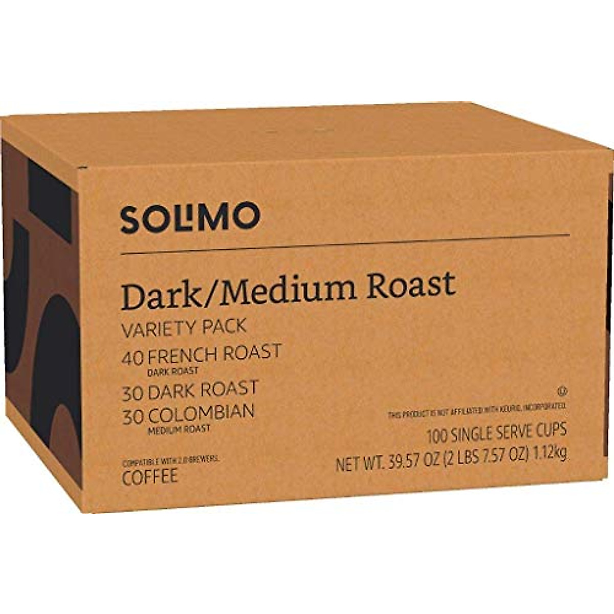 Amazon Brand - Solimo Assorted pack (French, Dark, Colombian) single serve cups, 100 ct