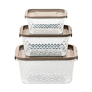 Plasvale Food Storage Plastic Containers Set of Crystal Line - 6 Pieces - Microwave, Freezer and Dishwasher Safe - BPA Free (Brown)