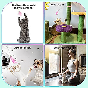 NELJIBEHU Cat Collar Funny Cat Stick,Interactive Cat Feather Toys with Bell,Pink Spring Cat Teaser Stick Toy , Used for Cat Indoor Play, Suitable for Old Kittens and Kittens to Exercise