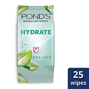 Pond's Vitamin Micellar Wipes For Dry Skin Hydrate Aloe Vera Removes Waterproof Makeup 25 Wipes