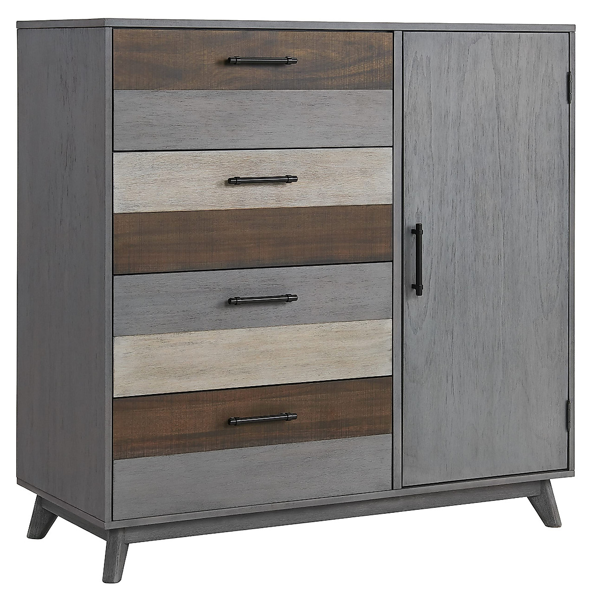 Soho Baby Cascade Premium Soft Closing 4-Drawer Chifferobe with Adjustable Shelves and Hanging Rod, Wire Brush Multi-Tone Gray Finish