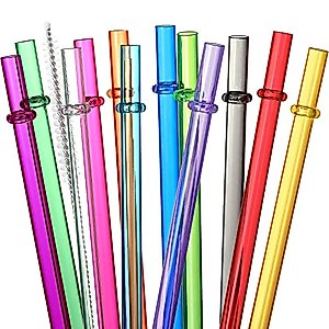 24 PCS, Reusable Straws with 4 Cleaning Brushes, 10.5" Long Tritan Hard Plastic Straws, 12 Colors Translucent Replacement Drinking Straws for 16OZ-32 OZ Tumblers, Cups, Jars, YETI, Starbucks, BPA Free