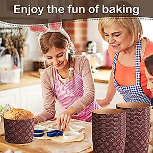 Nuanchu 12 Pieces Panettone Paper Mold Easter Bread Paper Mold Round Brown Panettone Pan Baking Cups Easter Bread Forms for Muffin Cake Bread Loaf, 4.92 x 3.54 Inch(Brown, Flower)