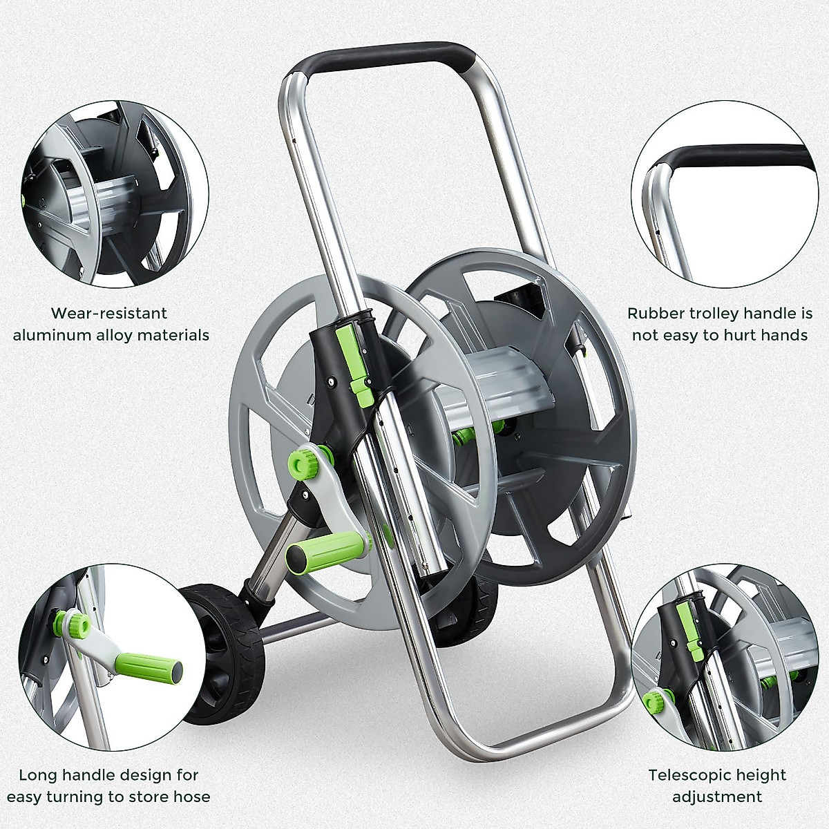 YESTAR Hose Reel Cart Hold Up to 130 ft of 5/8 inch Hose Garden Water Hose Carts Mobile Tools with 2 Wheels, Heavy Duty Powder-coated Steel Outdoor Planting with Storage Basket, for Garden, Yard, Lawn