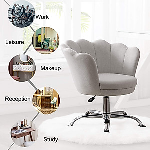 SSLine Home Office Chair,Modern Living Room Chair Linen Fabric Shell Accent Chair,360° Upholstered Adjustable Swivel Armchair Reception Chair for Office, Living Room,Bed Room (Beige)