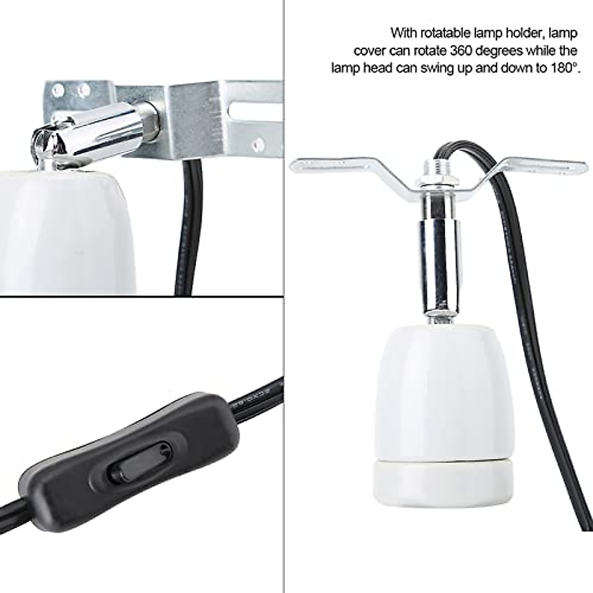 Hztyyier Reptile Heating Lamp Holder, E27 Rotatable Reptile Pet Heat Lamp Bulb Base Socket Holder for Turtle Tank Habitat Reptile