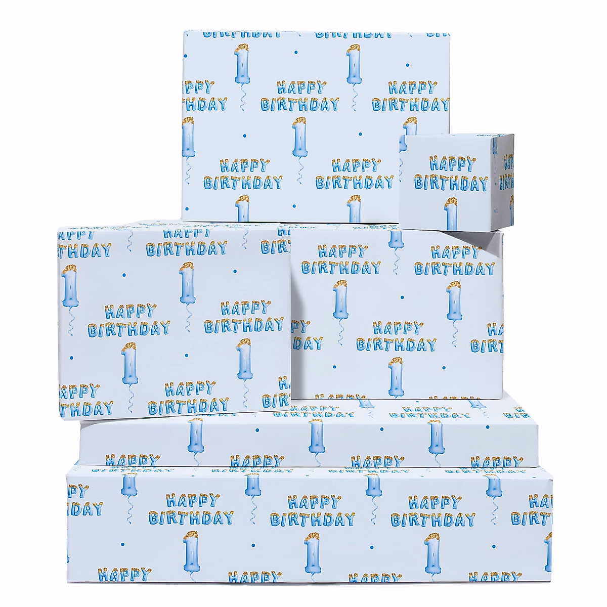 CENTRAL 23 1st Birthday Wrapping Paper Boy - 6 Sheets Blue Wrapping Paper - Happy Birthday Wrapping Paper - Comes With Stickers - Recyclable