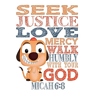 Lion King Christian Nursery Decor Set of 4 Unframed Prints - Mufasa, Pumba, Simba and Timon with Bible Verses