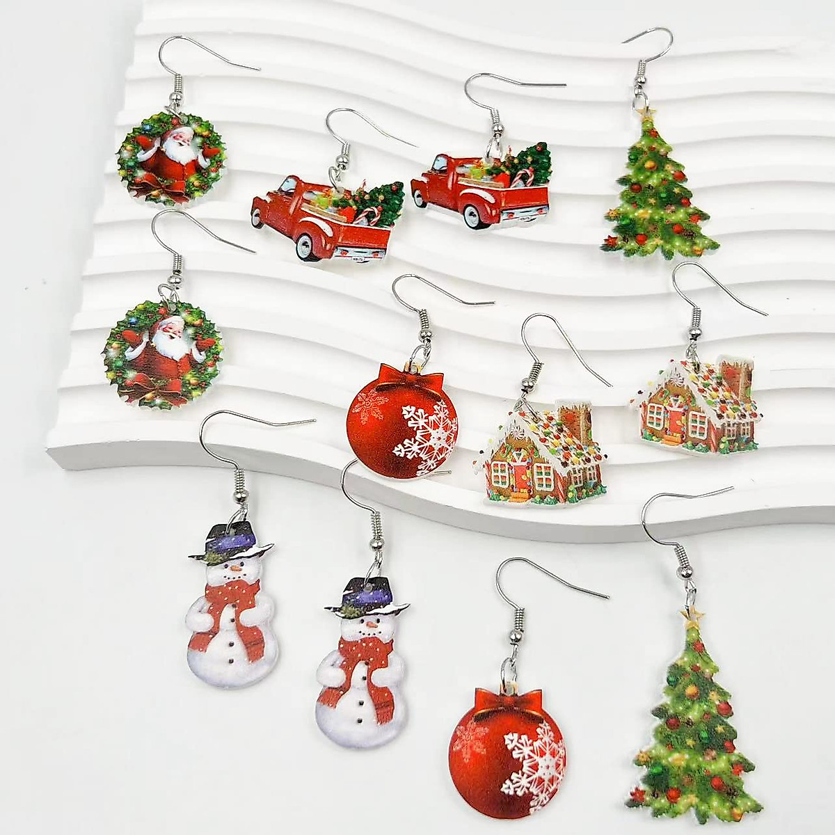Christmas Earrings for Women,Snowman Earrings Xmas Snowman Drop Dangle Earrings Acrylic Truck Tree Garland Red Green Earrings Festive Gifts Holiday Accessory (Snowman)