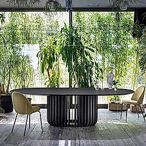 LAKIQ Solid Wood Oval Dining Table Small Space Modern Kitchen Dining Table Wood Top Table for Dining Room Kitchen Small Apartment(Black, 63''L x 31.5''W x 29.5''H)