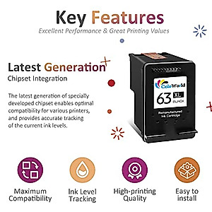 ColoWorld Remanufactured Ink Cartridge Replacement for HP 63XL 63 XL Work with Envy 4520 3634 OfficeJet 3830 3831 5252 4650 5258 5255 DeskJet 3636 3630 1112 1110 3637 3639 Printer (1 Black)
