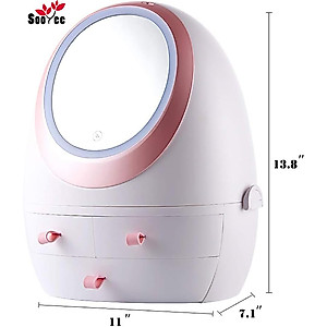 Sooyee Makeup Organizer,Bathroom Counter Organizer, Modern Jewelry and Cosmetic Display Cases with Led Lighted Mirror,Make Up Organizer Stands for Bathroom, Dresser, Vanity Countertop