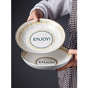 MDZF SWEET HOME 8-Inch Porcelain Bowls Set, Pasta Serving Dishes, Classical Style Tableware Deep Dessert Dishes - Set of 4