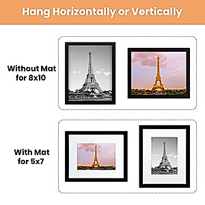 upsimples 8x10 Picture Frame Set of 5,Display Pictures 5x7 with Mat or 8x10 Without Mat,Wall Gallery Photo Frames, Black