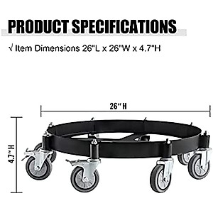 55 Gallon Heavy Duty Plastic Drum Dolly – Durable Plastic Drum Cart 2000 Lb. Capacity- Barrel Dolly With 8 Swivel Casters Wheel