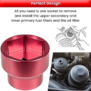 Fuel Filter/Oil Filter Socket 24mm / 36mm Reversible Fuel Filter Cap Remover and Installer Assistant for 2003-2010 6.0L / 6.4L Ford Powerstroke Diesel (Red)