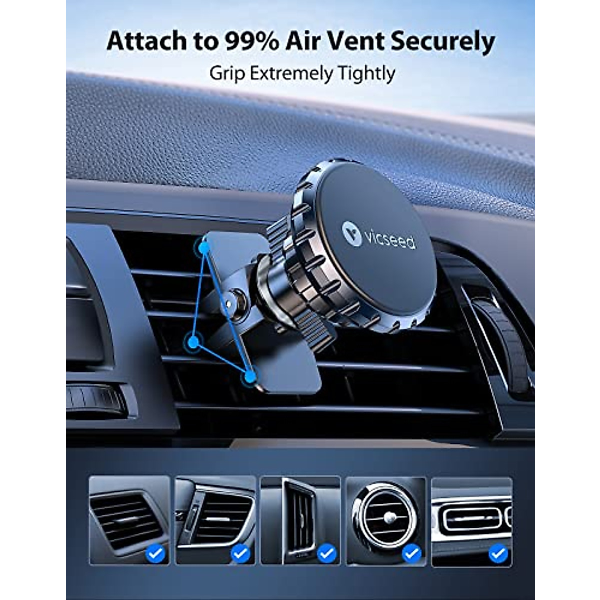 VICSEED 𝟮𝟬𝟮𝟯 𝙐𝙥𝙜𝙧𝙖𝙙𝙚𝙙 Magnetic Phone Holder for Car [6 Strong N55 Magnets] Magnetic Car Mount [1S Put &Take] Car Vent Phone Mount for Car Hands-Free Holder, Fit with All Smartphones