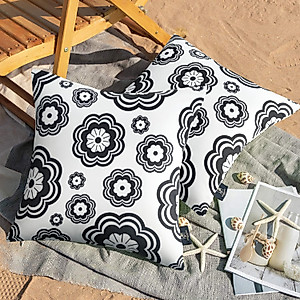 JASEN Black and White Floral Outdoor Pillow Cover, Outdoor Pillow Covers 18x18 Waterproof Set of 2, Decorative Throw Pillow Cover for Outside Patio Furniture Garden (No Inserts)