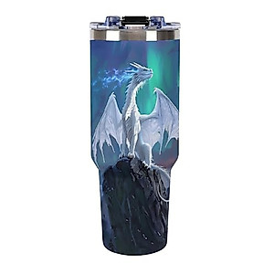 Flying Dragon 40 Oz Tumbler Insulated Stainless Steel Water Bottle Travel Mug Car Cup with Handle And Straw