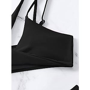 Palmipeta Sexy Brazilian Thong Bikini Sets for Women High Cut Leg Rise Two Pieces One Shoulder Swimsuit Cutout Bathing Suits Cute Black M