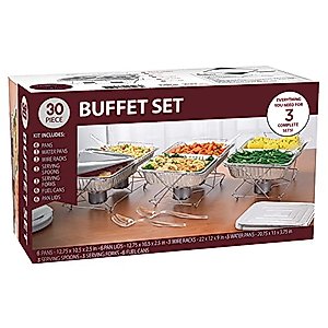 Chafing dish buffet set disposable 30 Piece Party Serving Kit Includes Chafing Kits With Lids and Serving Utensils For All Types Of Parties And Events | Disposable Party Set