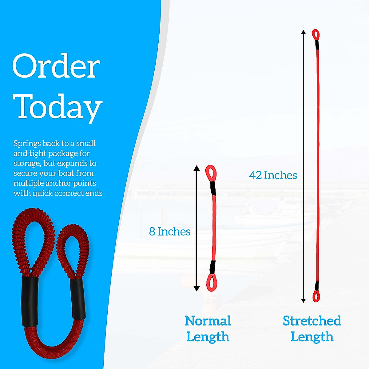 Dock Line/Boat Rope/Anchor Rope - Boat Accessories Marine Rope and Dock Lines for Boats (2 Looped Ends, 8 to 42 inch) Pack of 2