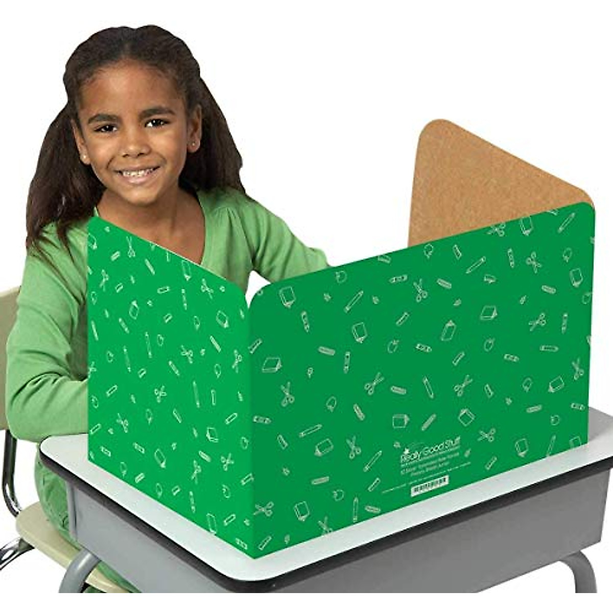 Standard Privacy Shields for Student Desks – Set of 12 - 3 Group Colors -Matte - Study Carrel Reduces Distractions - Keep Eyes From Wandering During Tests, Red, Blue & Green School Supplies Pattern