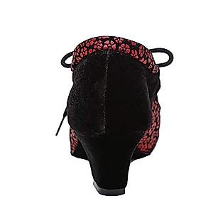 HIPPOSEUS Latin Dance Shoes for Women with Closed Toe Lace up Ballroom Latin Salsa Tango Dance Practice Shoes Low heel 1.75",Black Red, 7.5 B(M) US