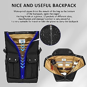 EYAMU Travel laptop backpack, Vintage Backpack,Carry on backpack,waterproof backpack,College Backpack,Fits 15.6 Inch Laptop, Men & Women (Black)