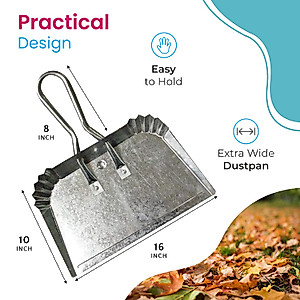 Extra Large Industrial Metal Dustpan, Heavy-Duty Steel Construction, Precision Edge, Extra Wide Collection Area, Looped Ergonomic Long Handle, Ideal for Cleaning Indoor & Outdoor Surfaces