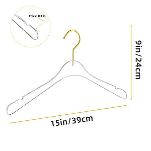 Nisorpa 10 Pack Acrylic Clear Hangers, Acrylic Crystal Clothes Hangers Clothing Standard Hangers with Gold Swivel Hook & Non-Slip Notches for Suit Coat Sweater Jacket Blouse Dress Skirts Shirts