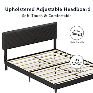 MTSVMP Queen Size Upholstered Platform Bed Frame with High-Adjustable Headboard and Solid Wood Slats Support, Non-Slip and Noise-Free,No Box Spring Needed, Easy Assembly (Queen)
