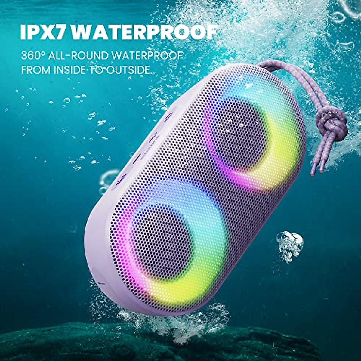 MIATONE Portable Bluetooth Speakers with Bass, Wireless Speakers with Powerful Subwoofer, IPX7 Waterproof, Bluetooth 5.3, 24H Playtime, TWS Portable Speaker with Lights for Gifts Party Outdoor Shower