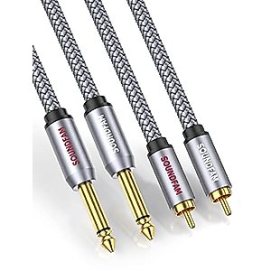 SOUNDFAM RCA to 1/4 Cable，Dual RCA to Dual 1/4 inch TS Stereo Audio Interconnect Cable，Dual 6.35mm to Dual RCA/Phono Patch Cable-Grey(3.3Feet/1M)