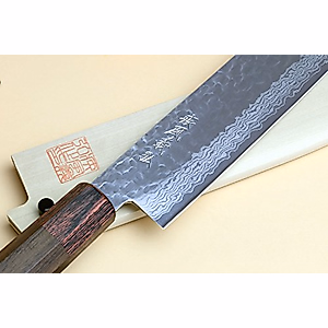 Yoshihiro VG-10 46 Layers Hammered Damascus Nakiri Japanese Vegetable Knife (6.5'' (165mm) Rosewood Handle)