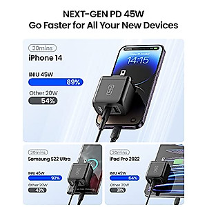 USB A & USB C Charger Block, INIU 45W PD QC3.0 PPS USB-C Foldable Wall Charger Supports Super Fast Charging for Samsung S23 Ultra S23 S22 S21 S20, iPhone 14 13 12, iPad, MacBook Air, Steam Deck