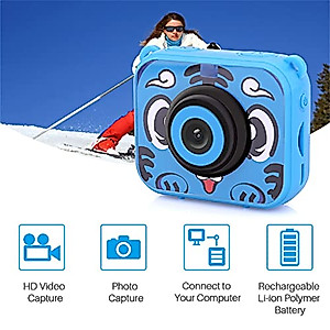 MEENE Children's Camera Mini Digital Camera 2.0 Inch LCD Screen Video Photo Camera Waterproof 1080P Kids Camera Children Birthday Gift (Color : Blue, Size : with 32GB SD Card)